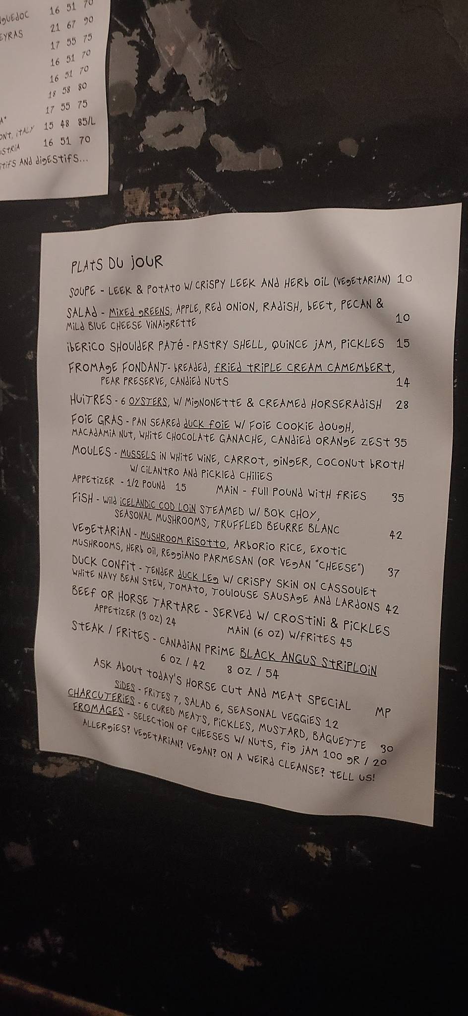 Menu at La Palette pub & bar, Toronto