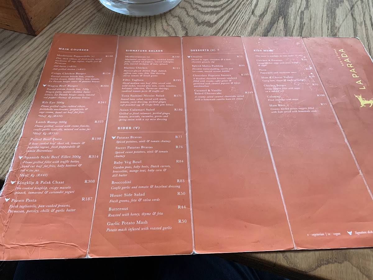 Menu at La Parada V&A Waterfront restaurant, Cape Town, 1 Dock Rd