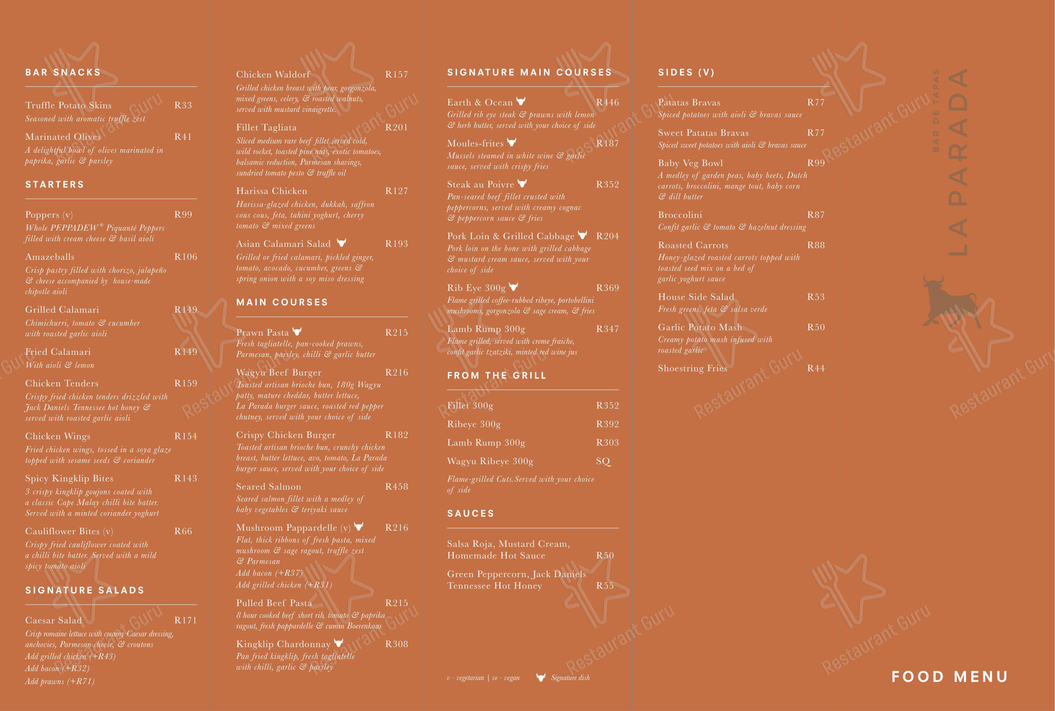 Menu at La Parada V&A Waterfront restaurant, Cape Town, 1 Dock Rd