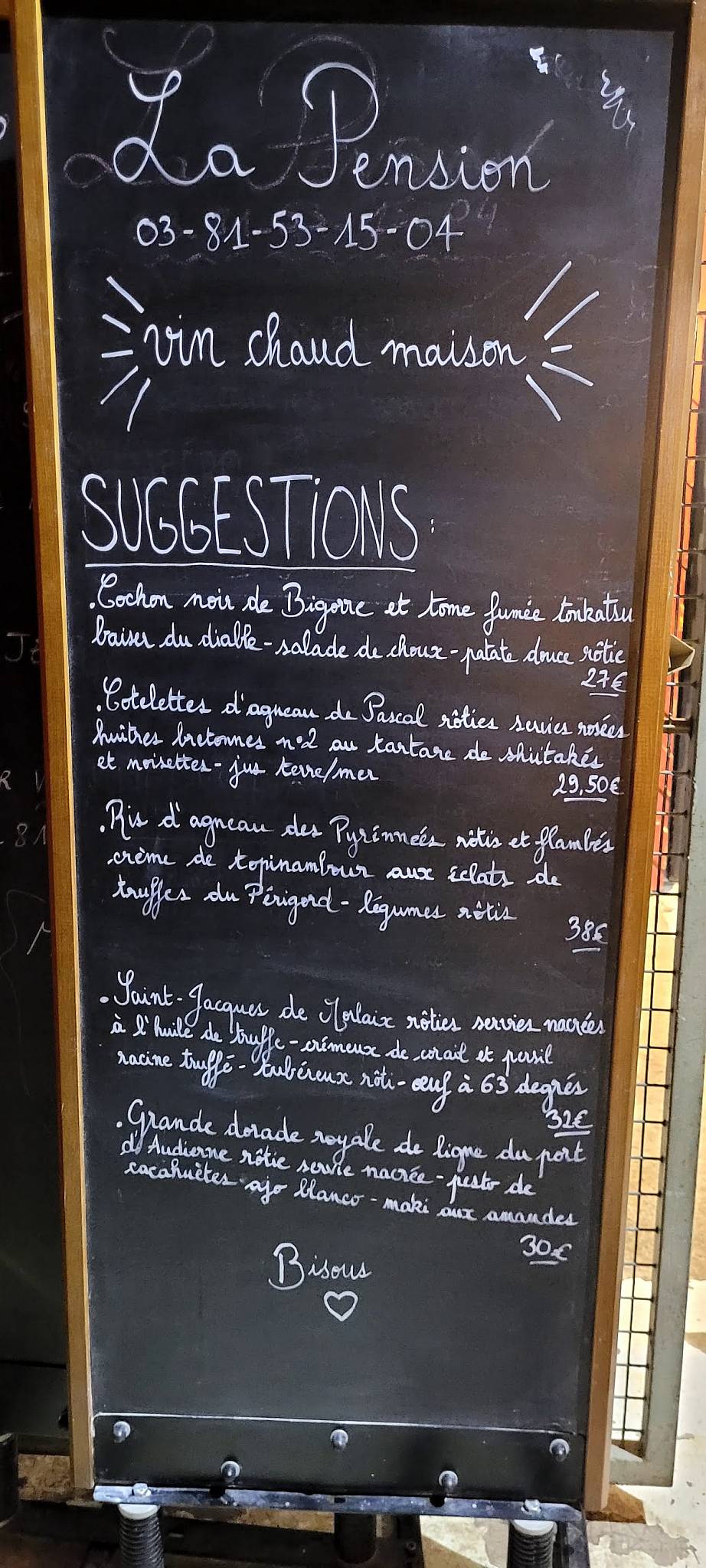 Menu au la pension restaurant, Besançon