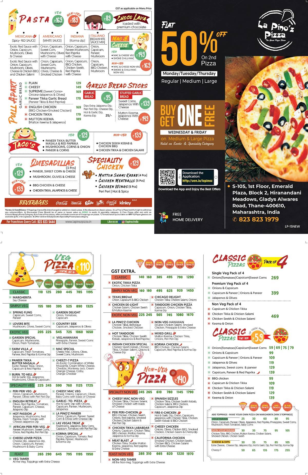 Menu at La Pino'z Pizza, Hiranandani Meadows, Mumbai