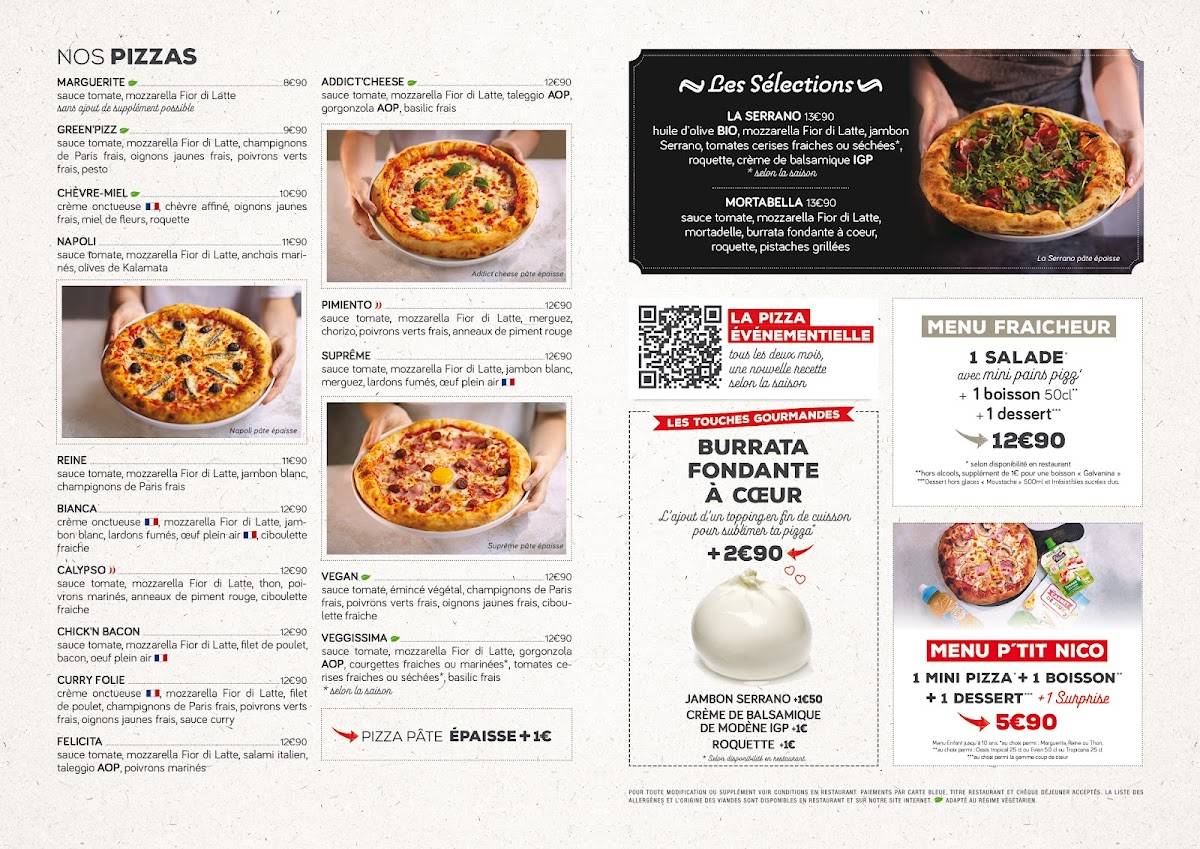 Menu at La Pizza de Nico Nice restaurant, Nice