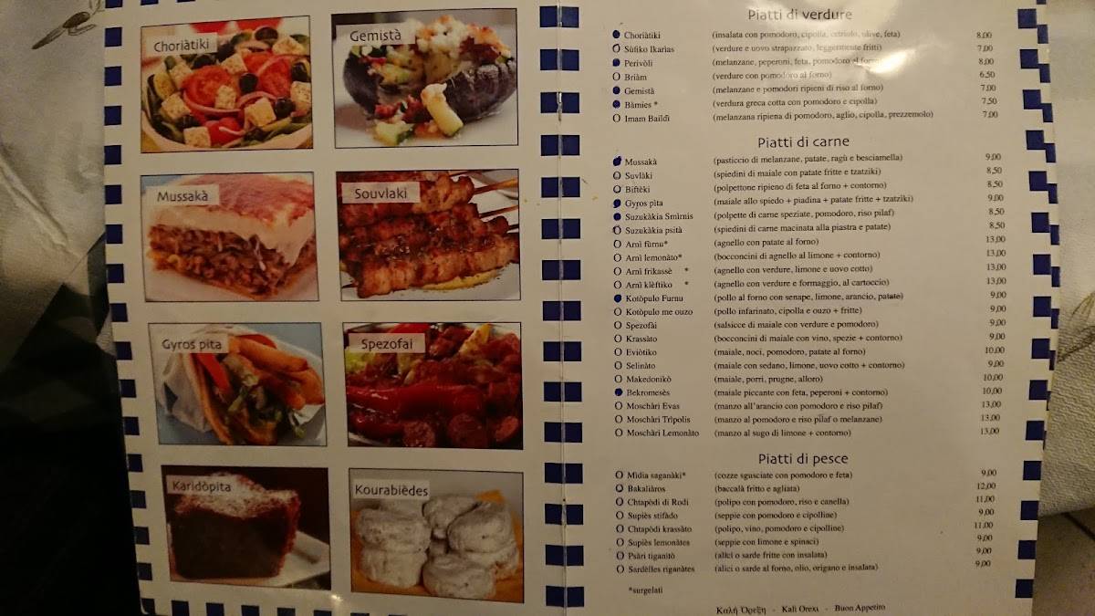 Menu da La Plaka ristorante, Padova