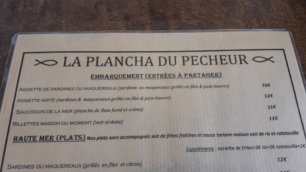 Menu au La Plancha du Pêcheur restaurant, L'Île-d'Yeu