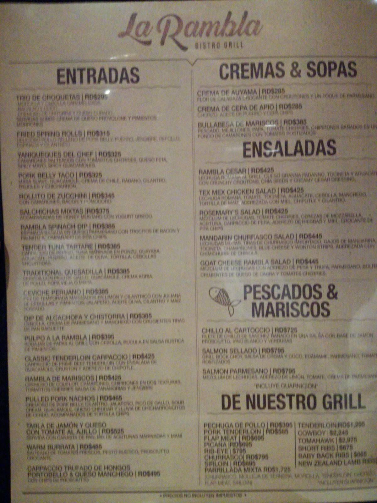 Menu at La Rambla Bistro Grill pub & bar, Santo Domingo, C. César ...