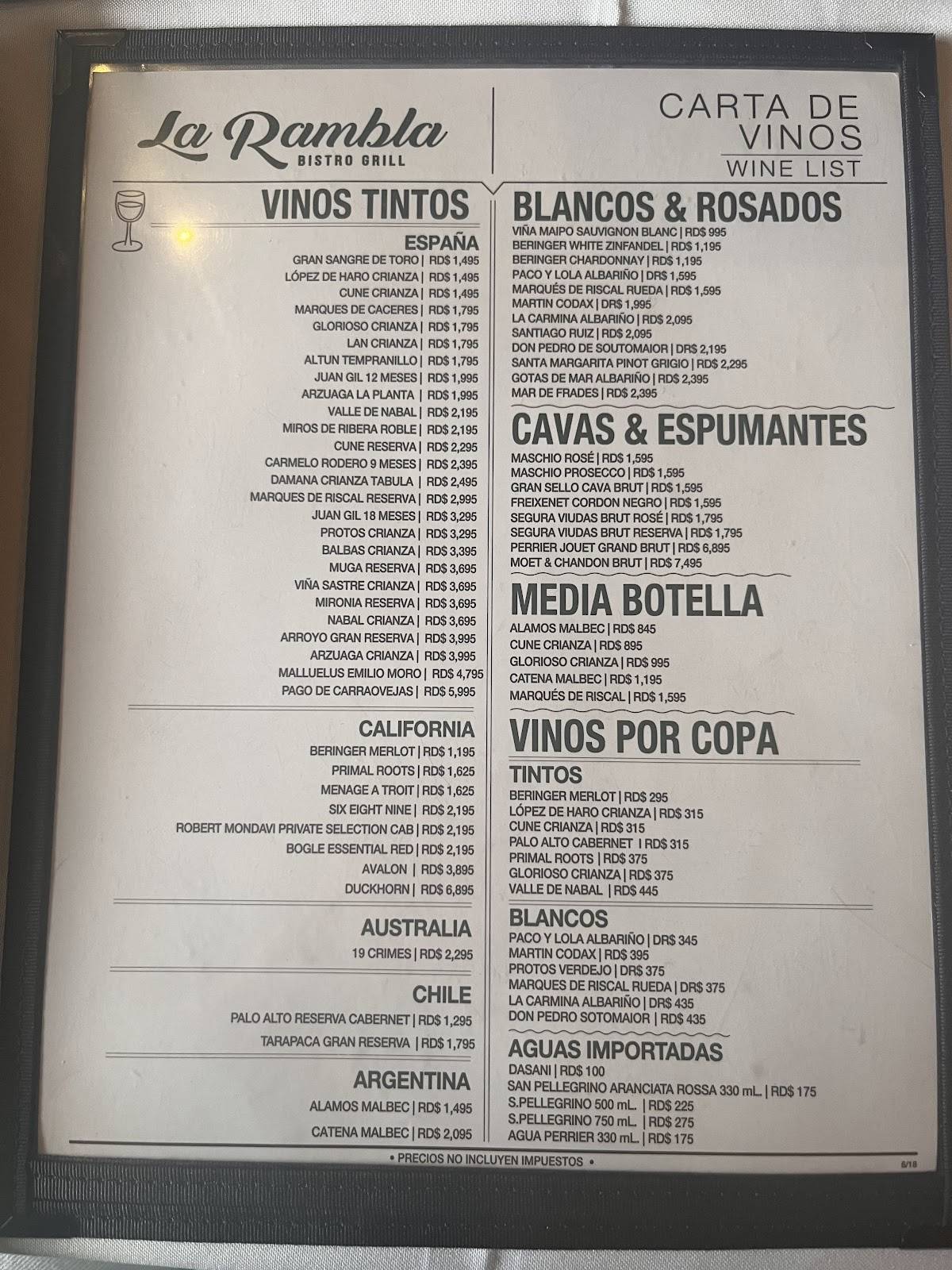 Menu at La Rambla Bistro Grill pub & bar, Santo Domingo, C. César ...