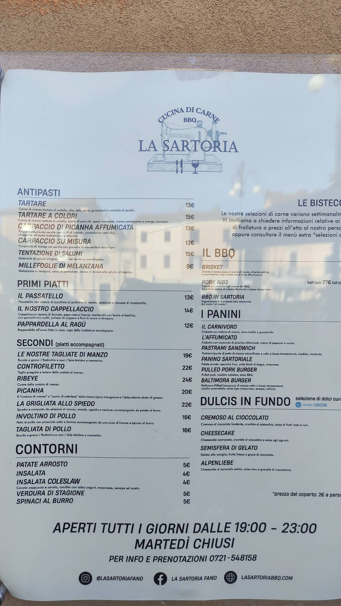 Menu da La Sartoria ristorante, Fano