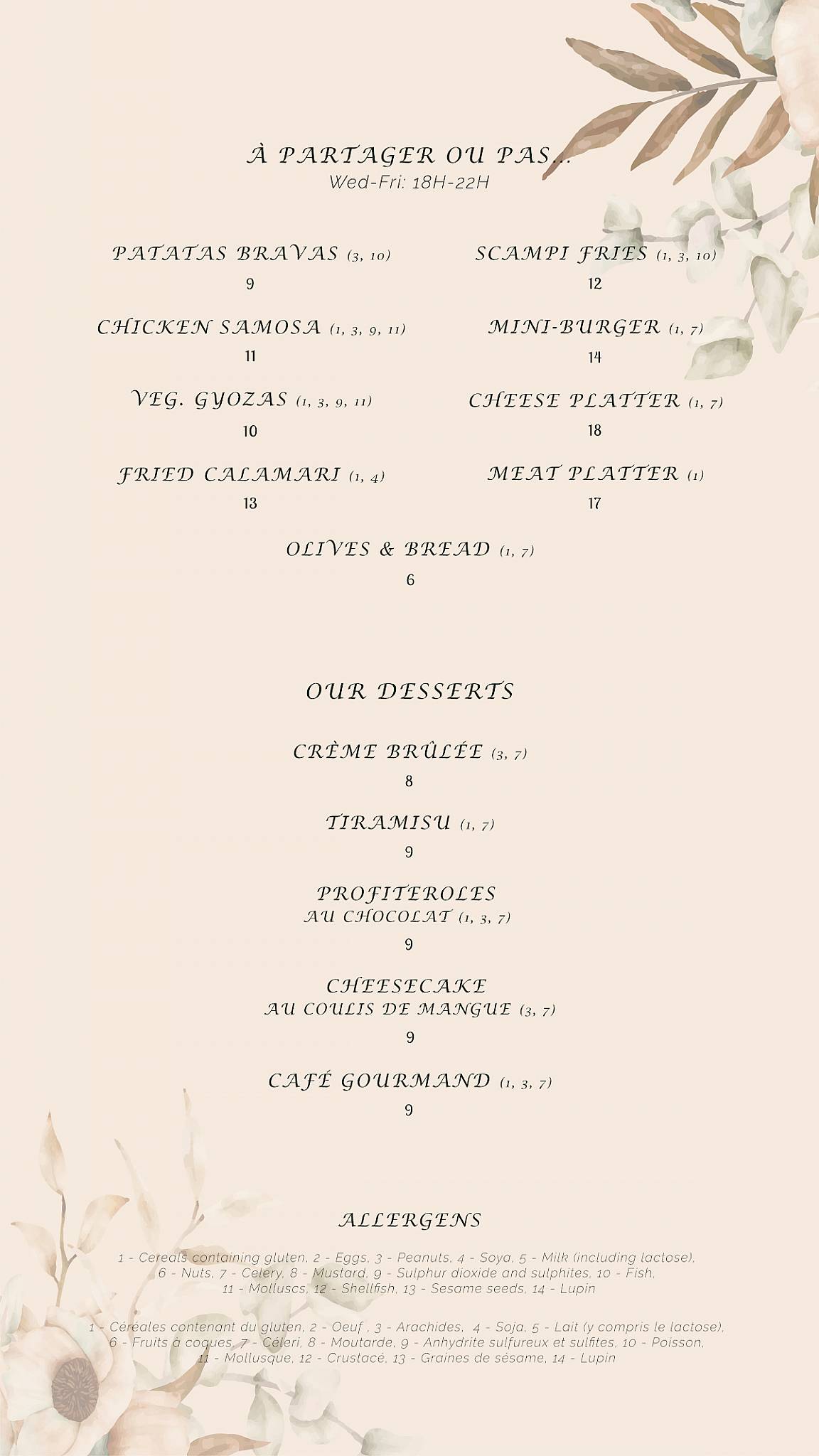 Menu at La Table de Joe Sàrl restaurant, Luxembourg City