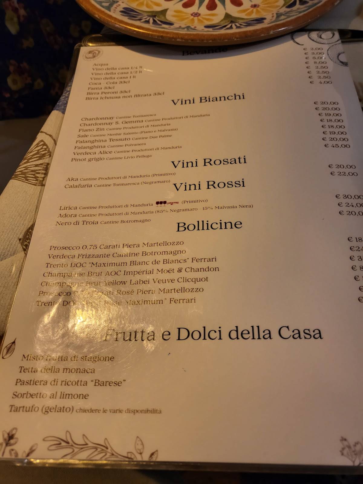 Menu da La Tana del Polpo ristorante, Bari