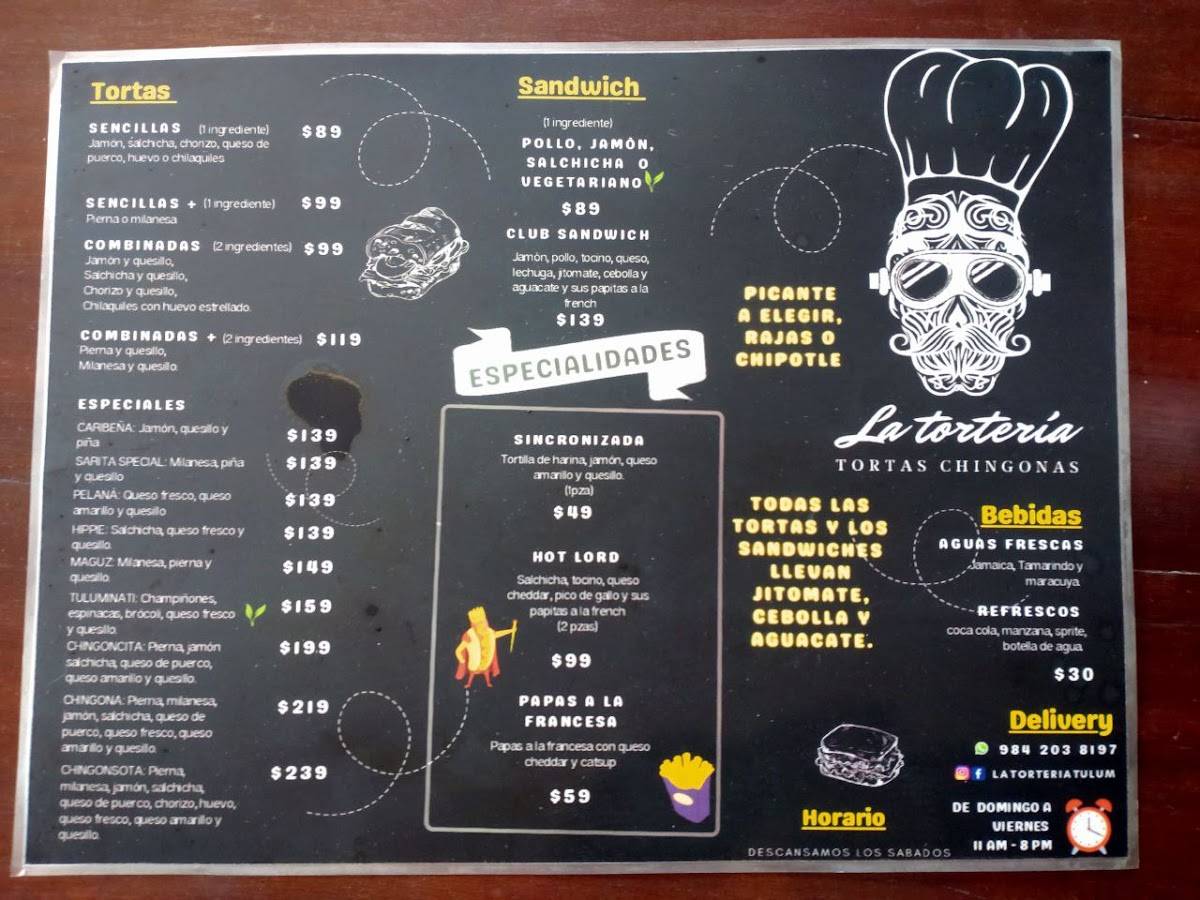 Carta del restaurante La Torteria Tulum Streetfood Tulum, Tulum