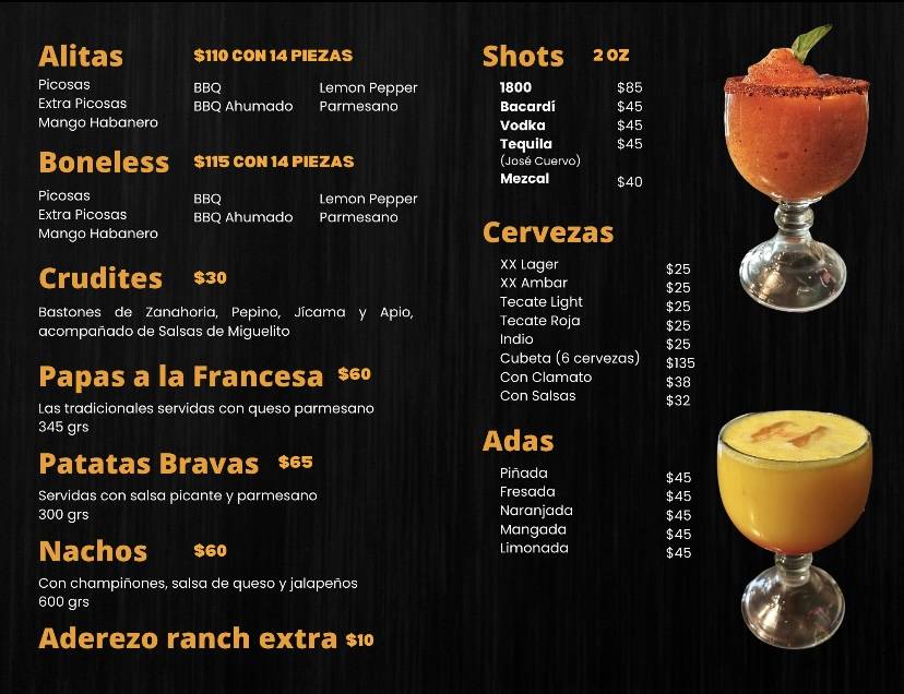 Carta del pub y bar La Trapa Suc Cima, Durango