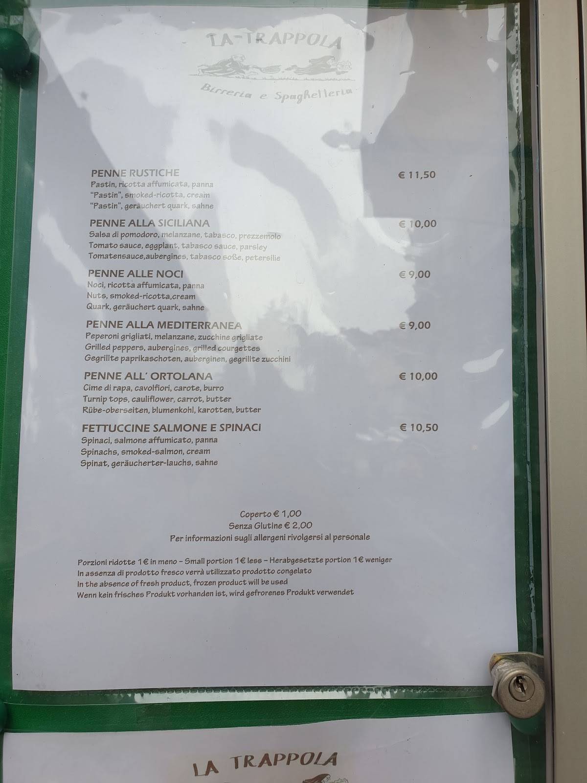 Menu da Spaghetteria La Trappola ristorante, Belluno