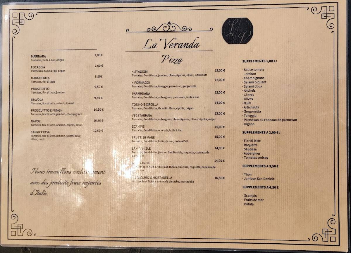 Menu au La Véranda, Charleroi, Rue Jean Jaurès 11