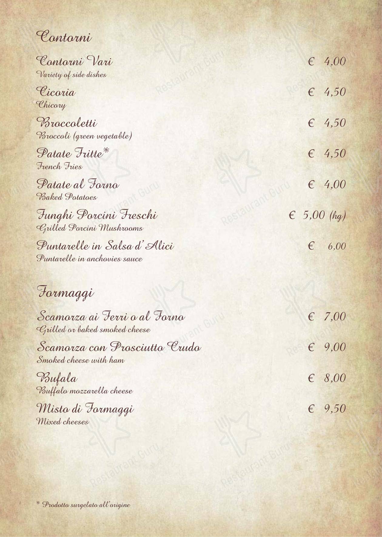Menu da La Villetta ristorante, Roma, Via della Stazione Tuscolana