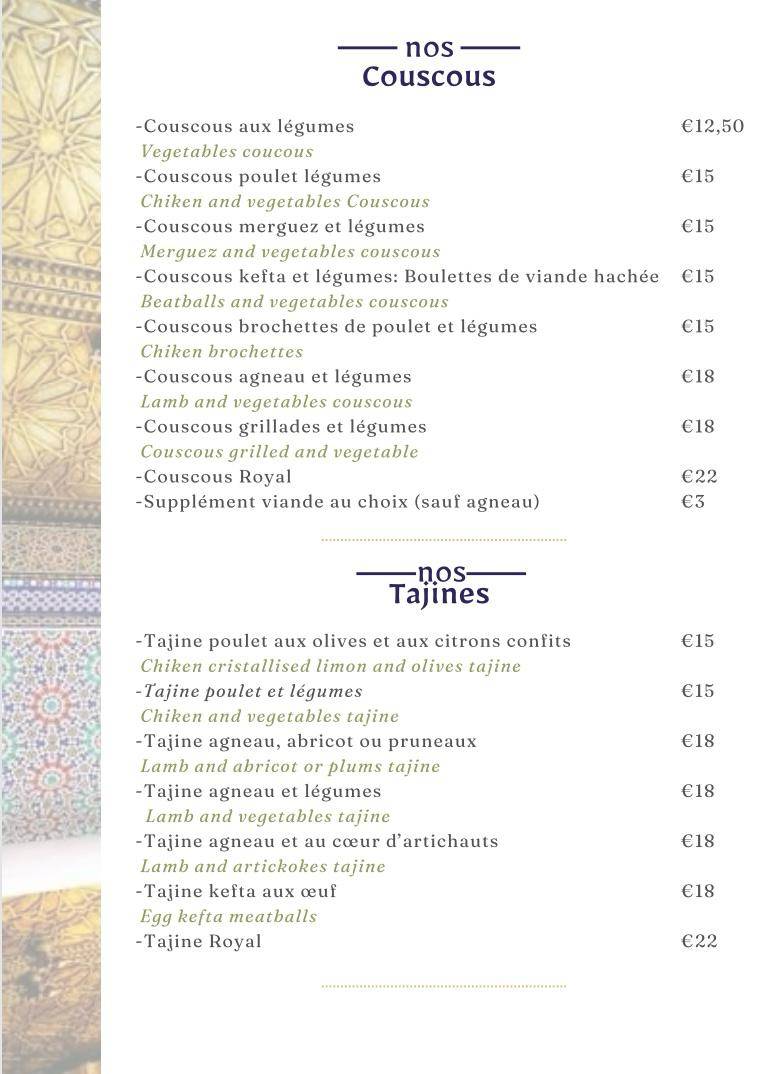 Menu au La maison du couscous restaurant, Avignon