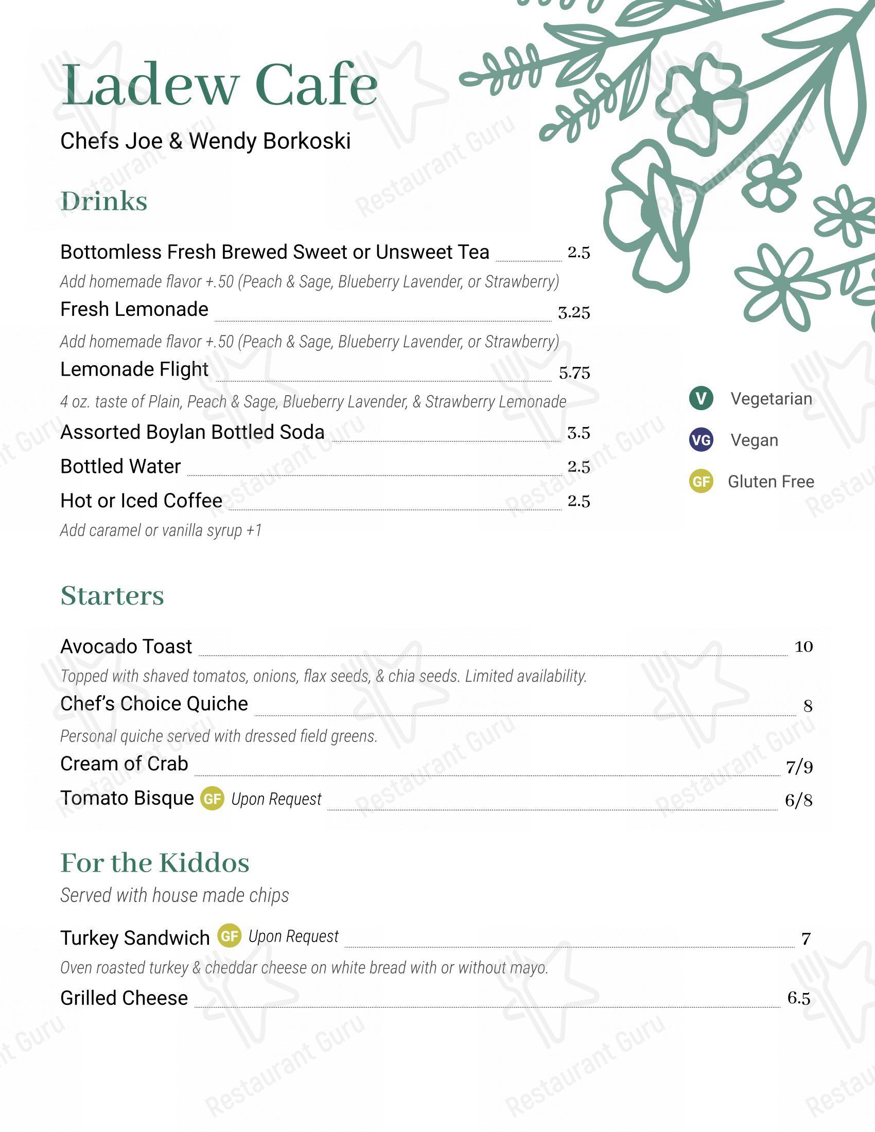 Menu at Ladew Café restaurant, Jarrettsville