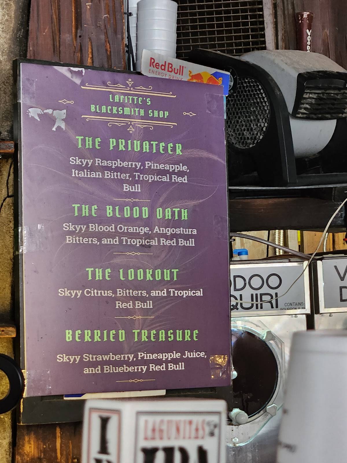 Menu at Lafitte's Blacksmith Shop Bar, New Orleans
