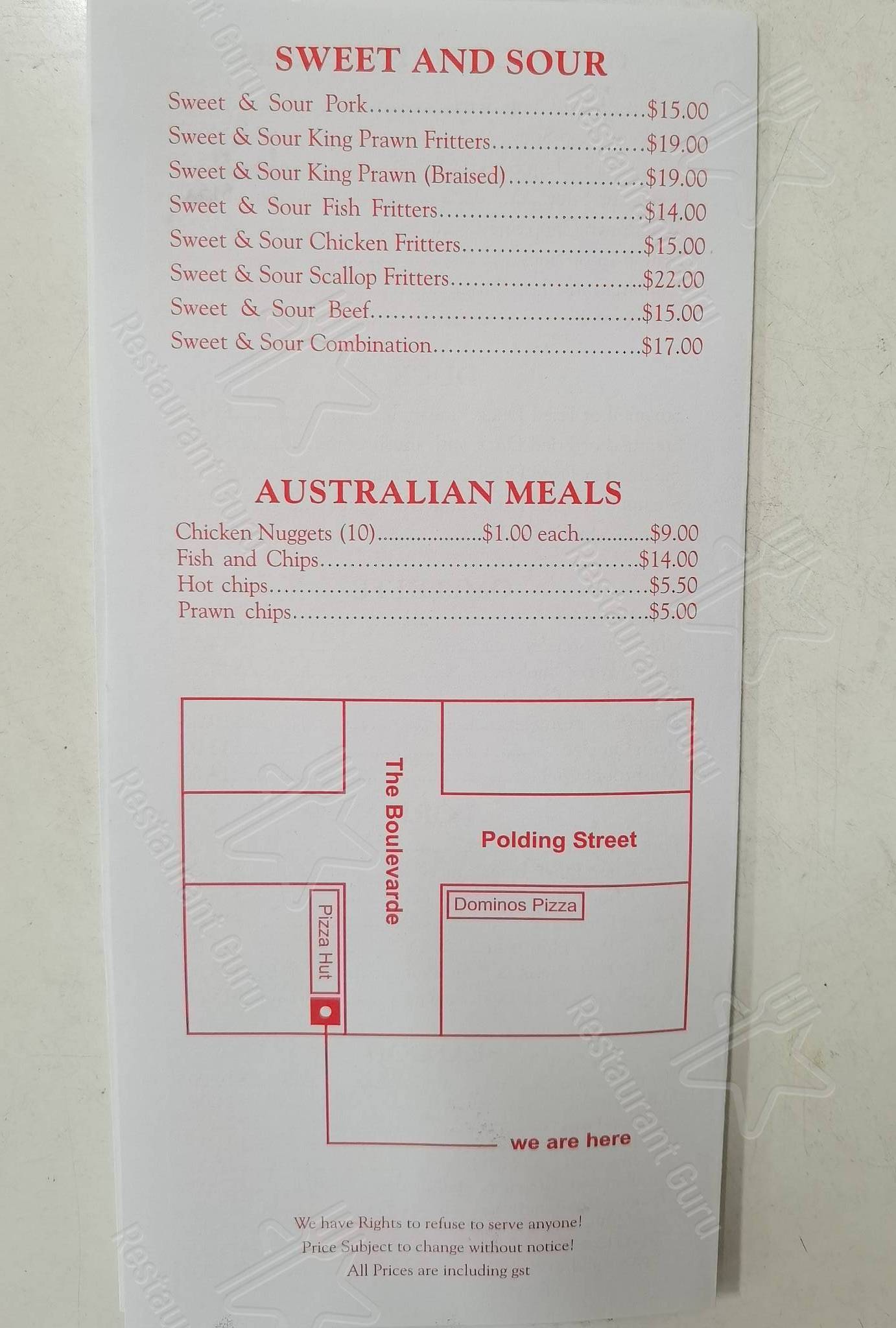 Menu at Lai Sun Chinese Restaurant, Fairfield Heights