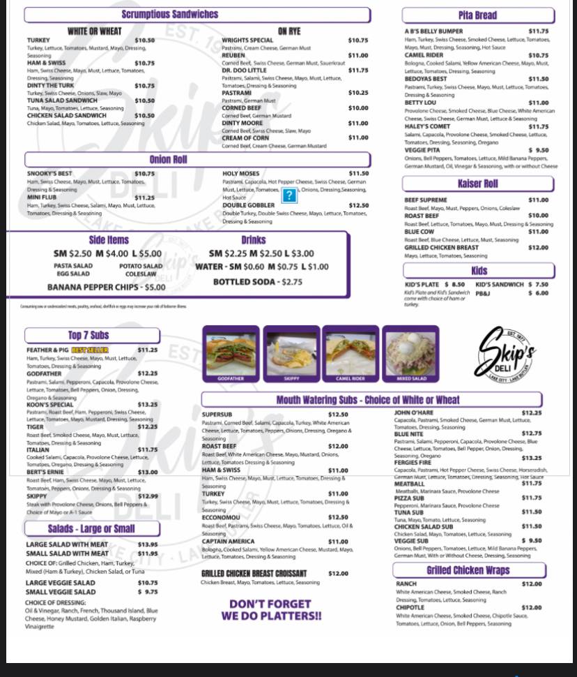 Menu at Skip’s Deli restaurant, Lake City