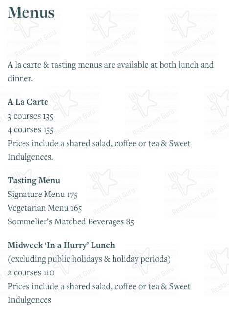 Menu at Lake House restaurant, Daylesford