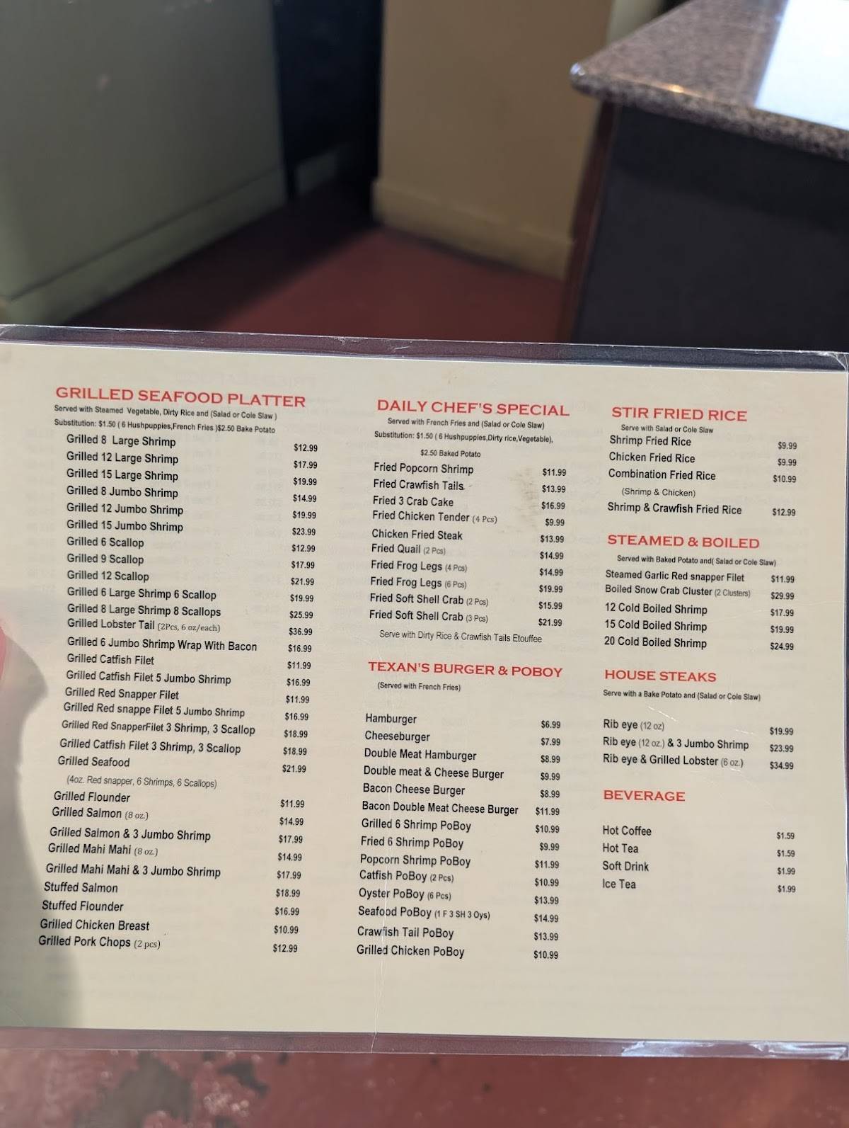 Menu at Lake Jackson Seafood restaurant, Gun Barrel City