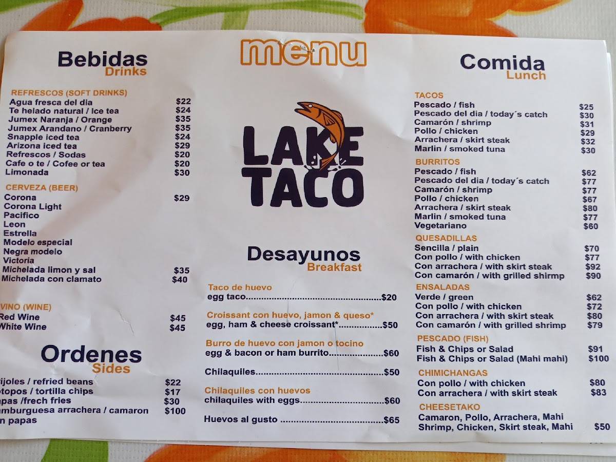 Carta del restaurante Lake Taco, Ajijic, Libramiento Chapala-Ajijic ...