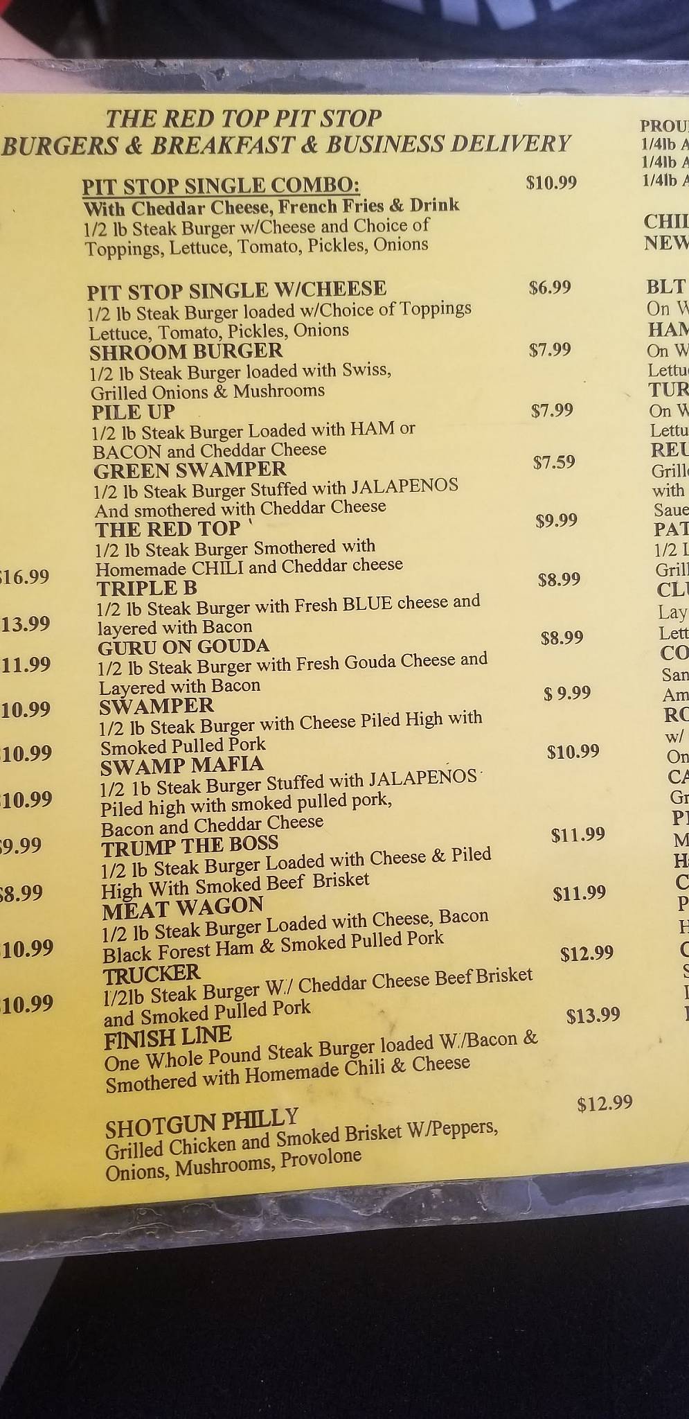 Menu at The Red Top Pit Stop BBQ, Lakeland, US Hwy 98 N