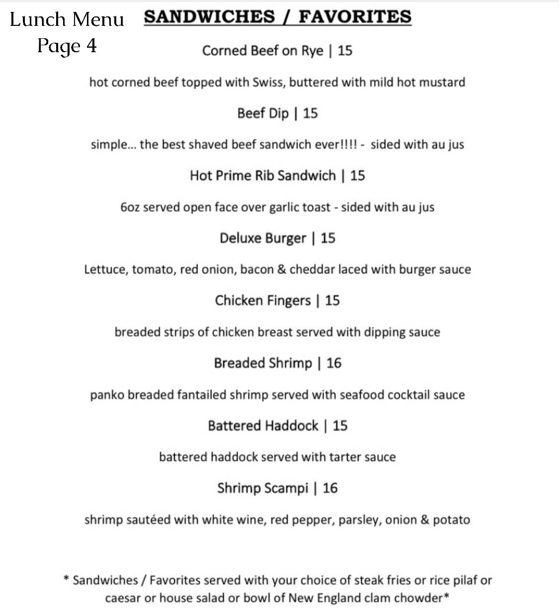 Menu at Lakeshore Restaurant, Regina