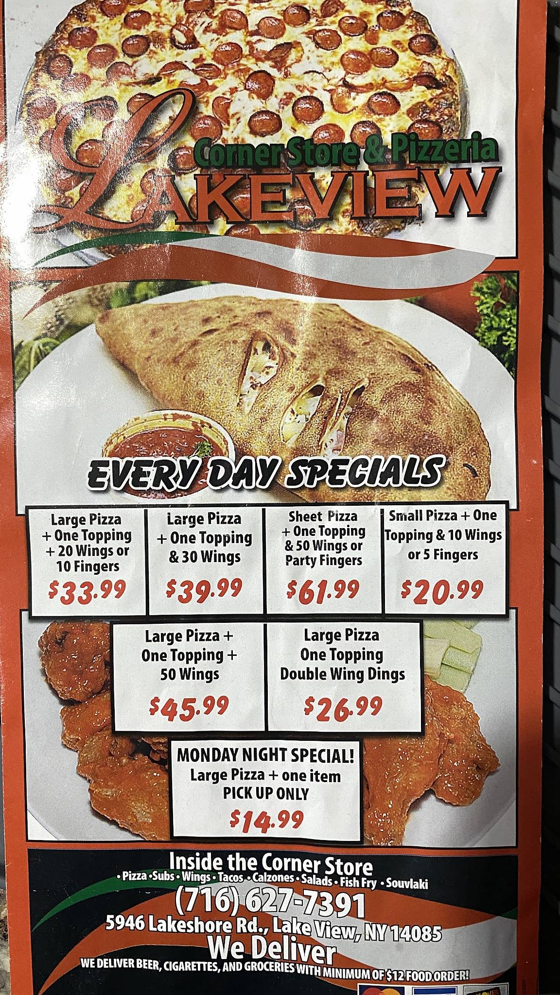 Menu at Lakeview Corner Store & Pizzeria, Wanakah, Lake Shore Rd