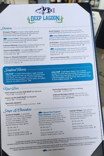 Menu at Deep Lagoon Seafood & Oyster House restaurant, Lakewood Ranch