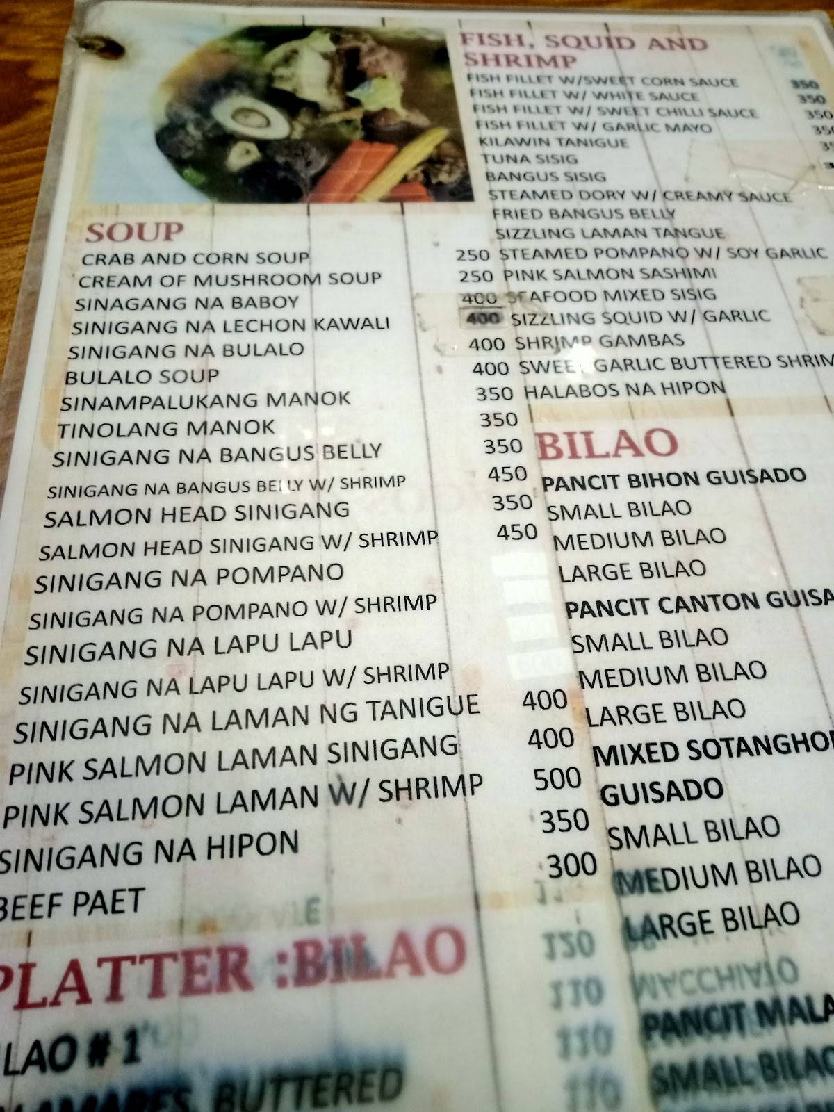 Menu at Lamarang Restaurant, Cabanatuan City, Bato-Bato Bridge