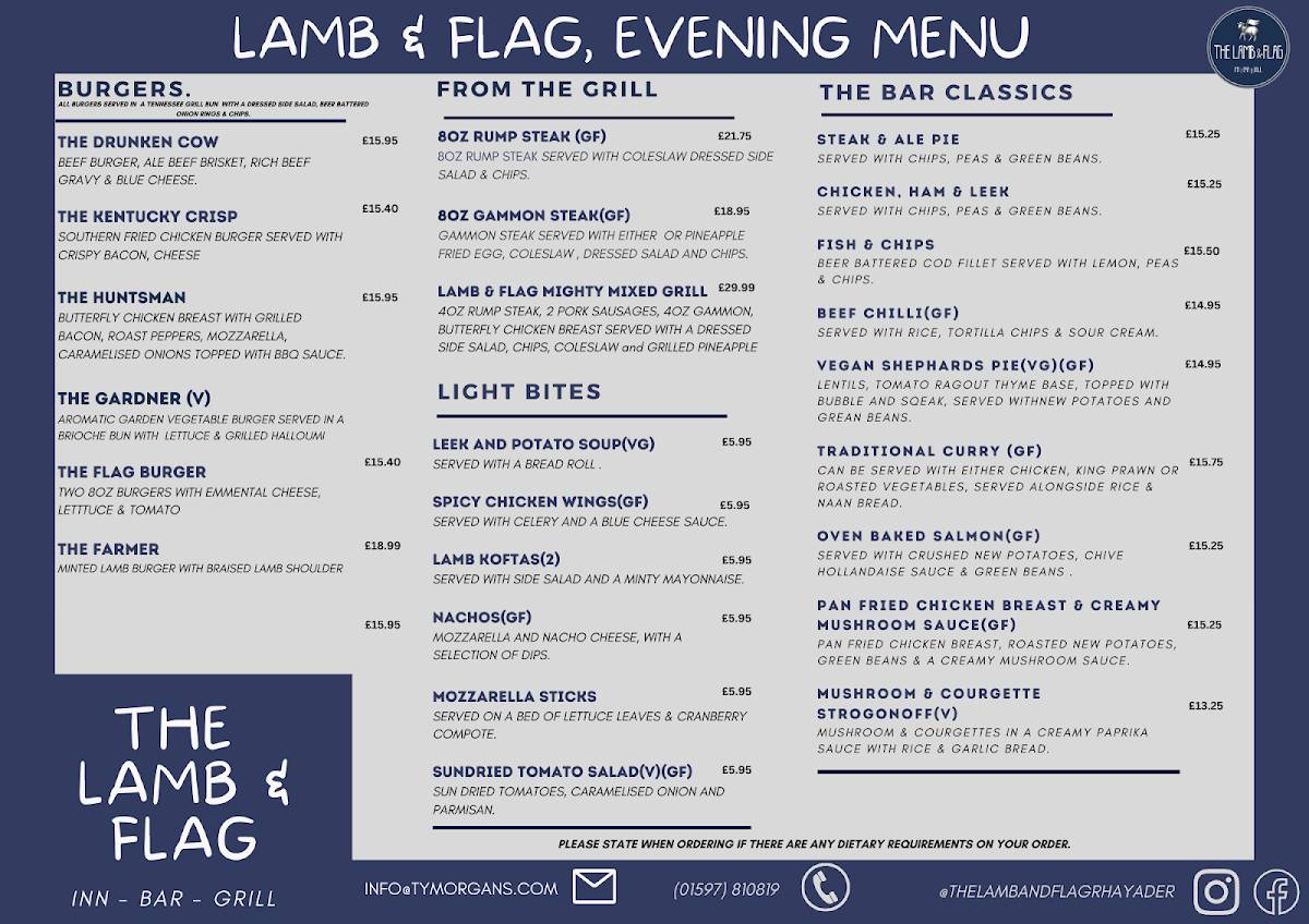 Menu at Lamb & Flag Inn pub & bar, Rhayader