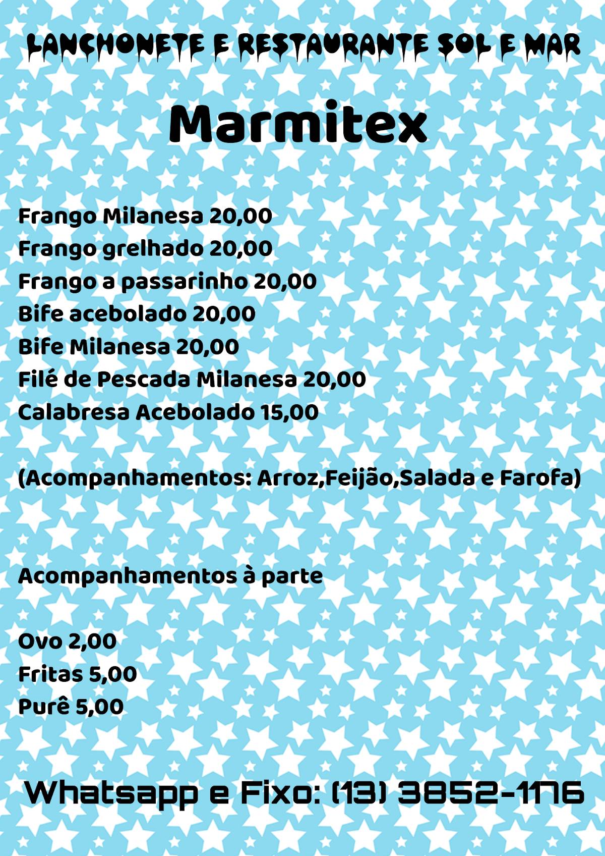 Menu em Lanchonete E Restaurante Sol E Mar Ariri, Brasil, Rua Urbano Coelho