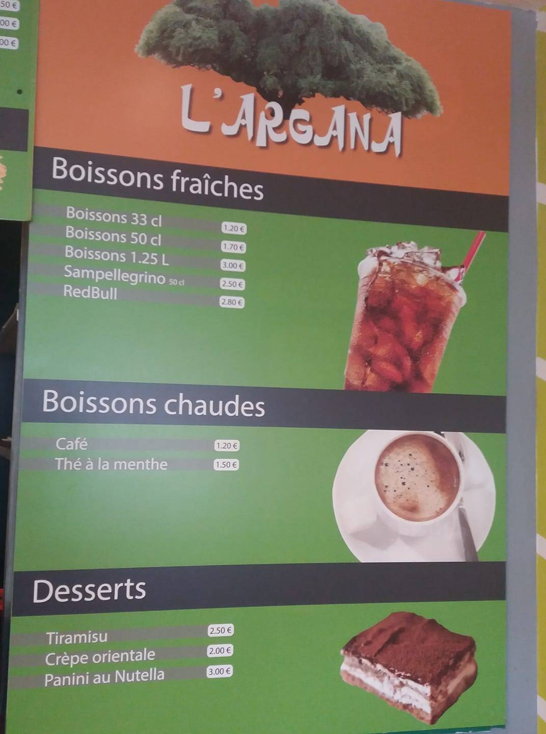 Carta del restaurante L'argana, Lens