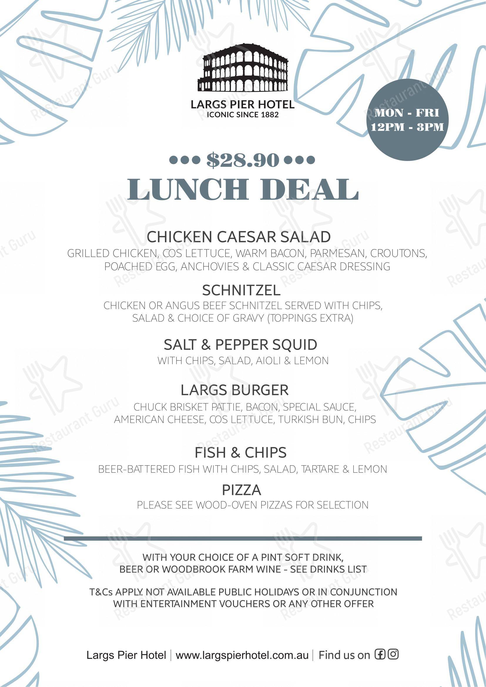 Menu at Largs Pier Hotel pub & bar, Largs Bay