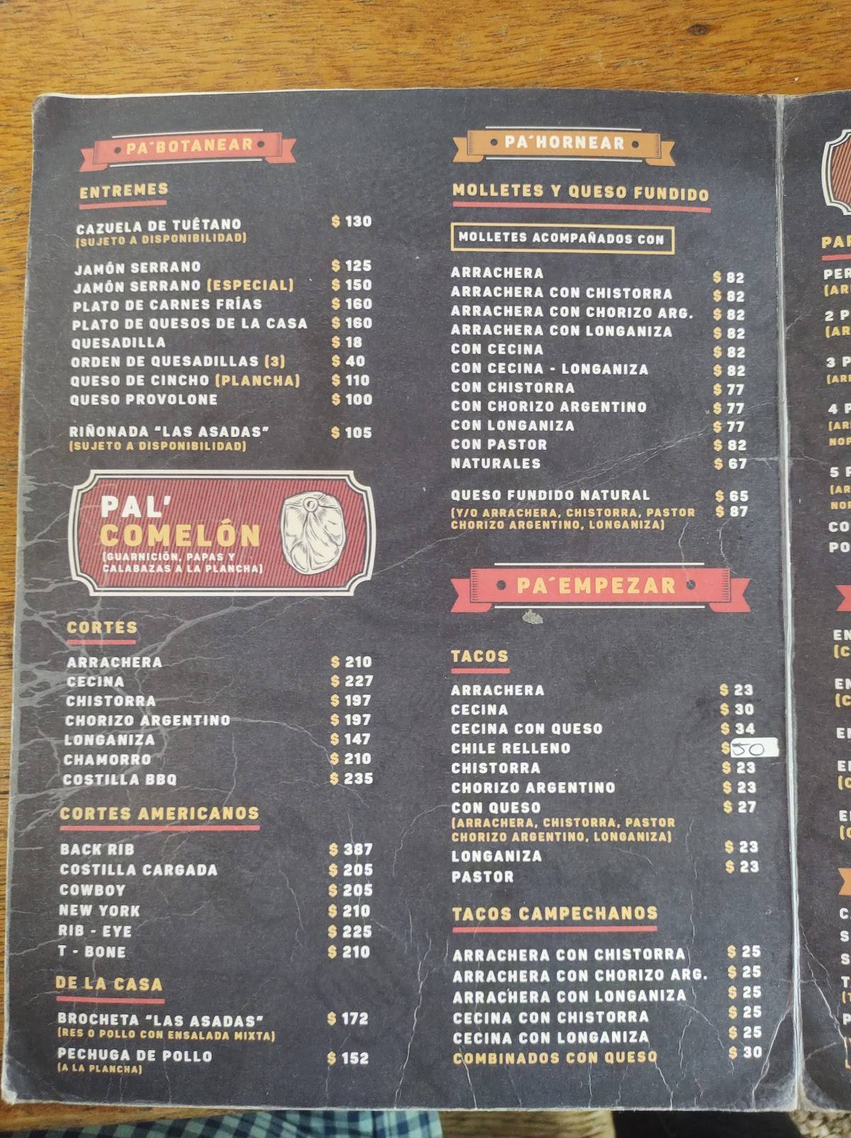 Carta de Las Asadas Bar & Grill, Xochitepec
