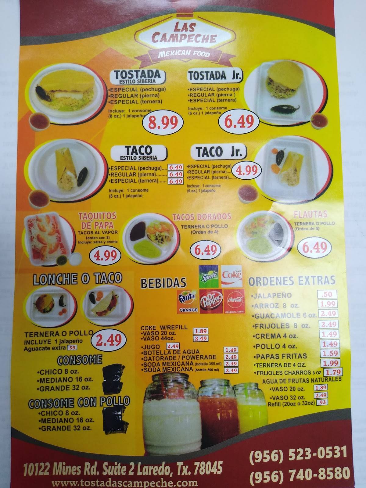 Menu at Las Campeche Mexican Food restaurant, Laredo, Mines Rd #2