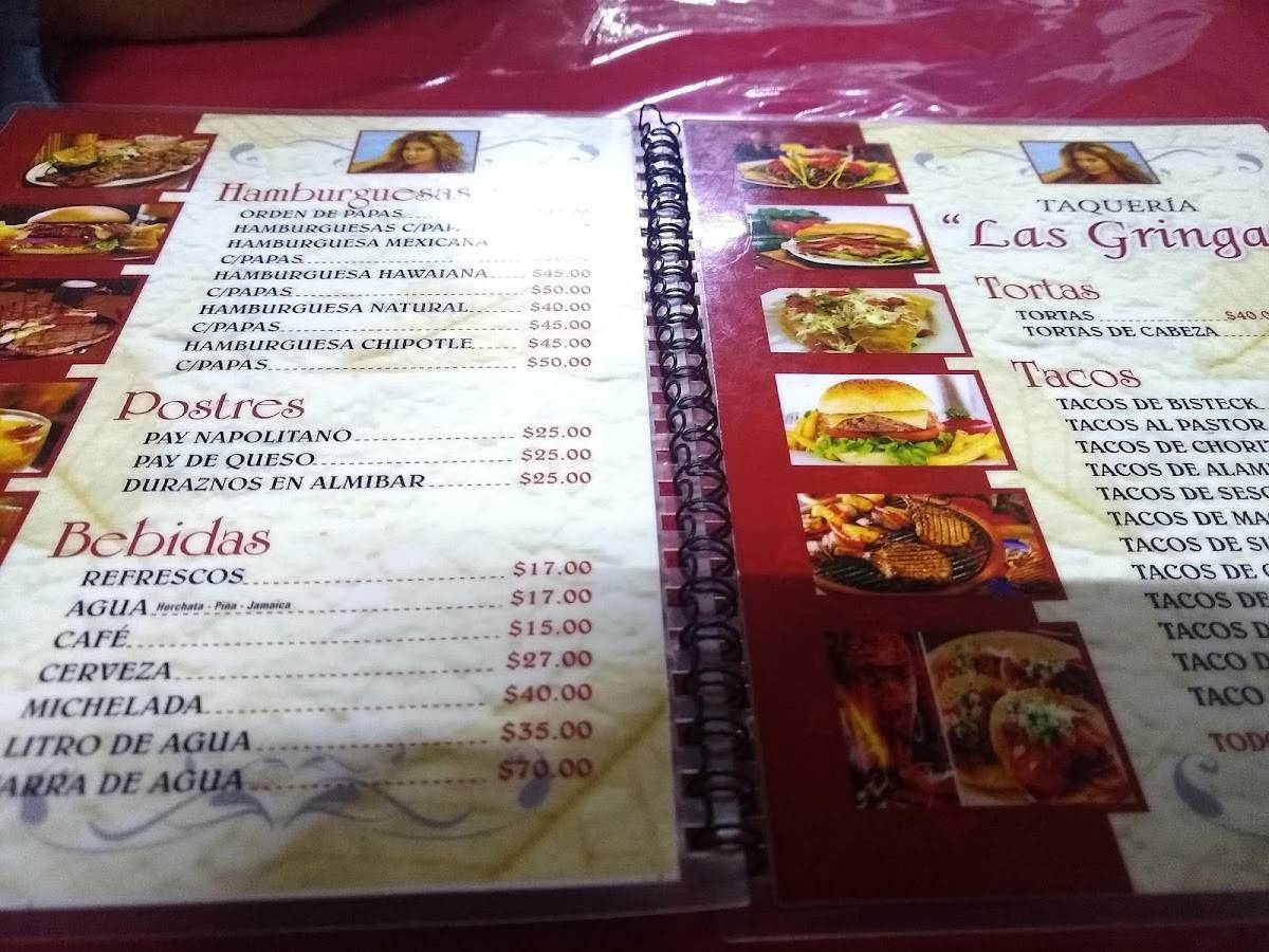 Menu at Las Gringas restaurant, Aguascalientes