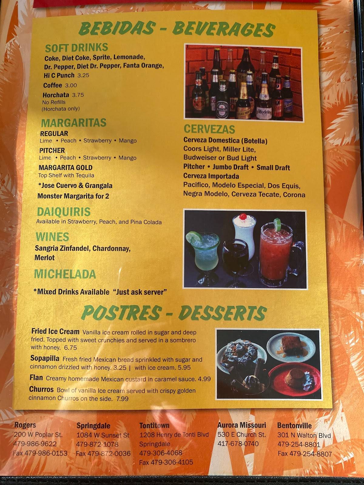 Menu at Las Palmas restaurant, Springdale, E Henri De Tonti Blvd