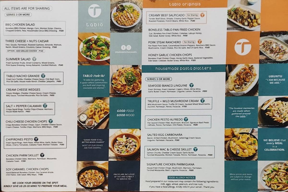 Menu at Tablo Kitchen x Cafe BF Resort Village, Las Pinas
