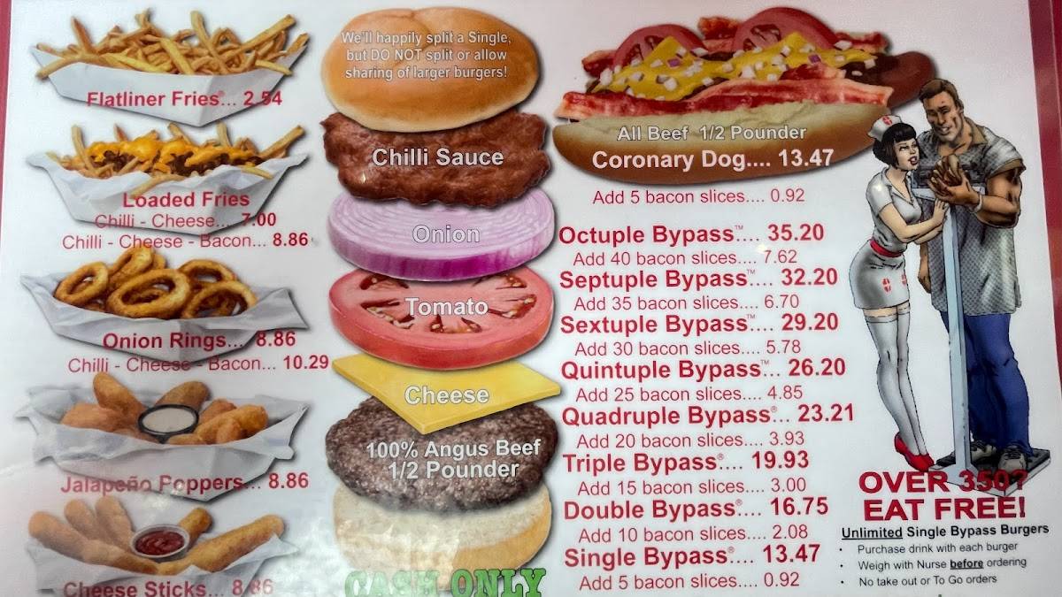 Menu at Heart Attack Grill restaurant, Las Vegas, 450 Fremont St #130
