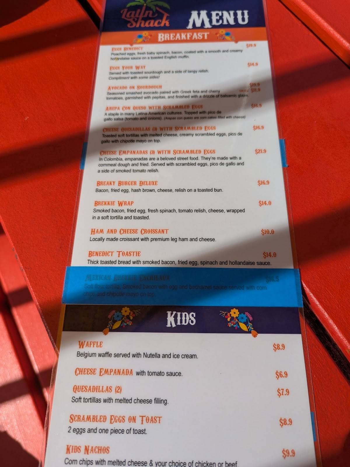 Menu at Latin Shack Cafe, Samford Valley