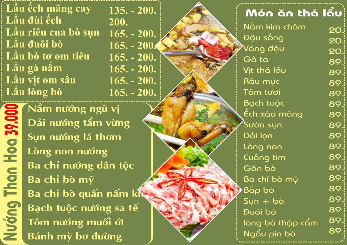 Menu at Lẩu Nướng Tiến Béo restaurant, Hanoi