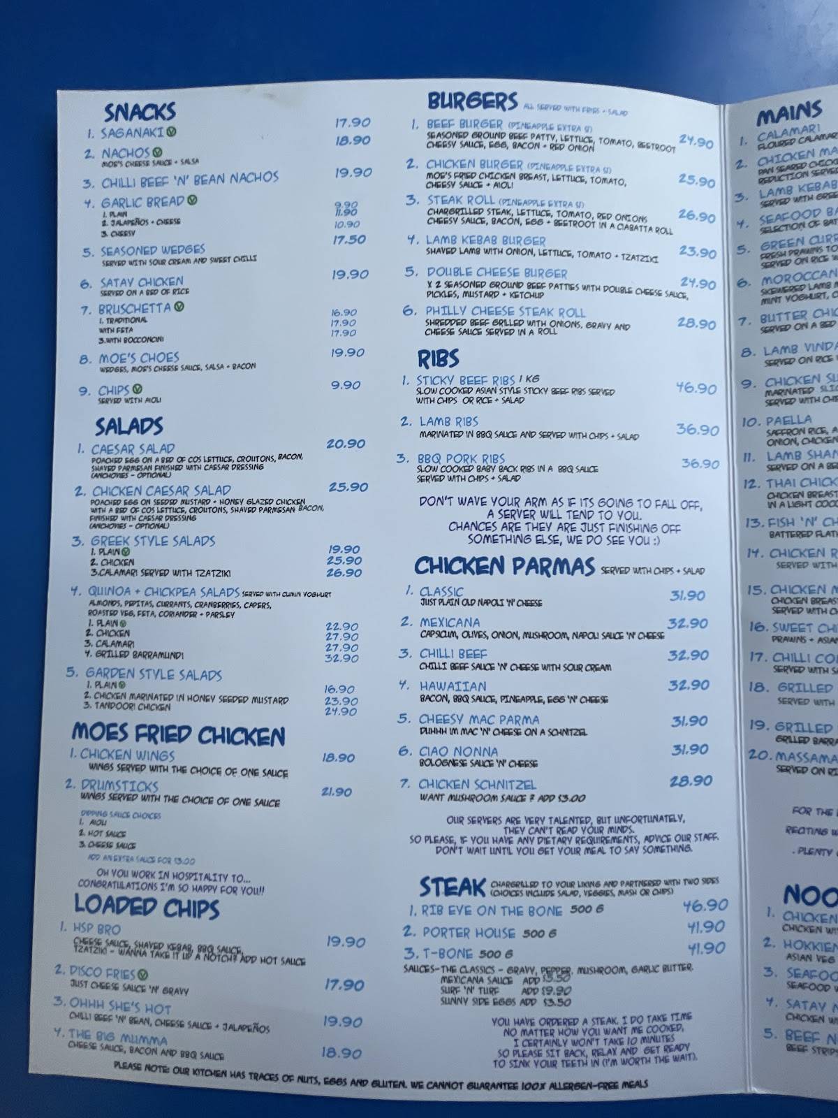 Menu at Lazy Moe's OAKLEIGH restaurant, Oakleigh