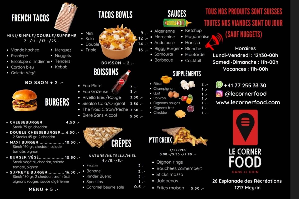 Menu da Le Corner Food, Meyrin