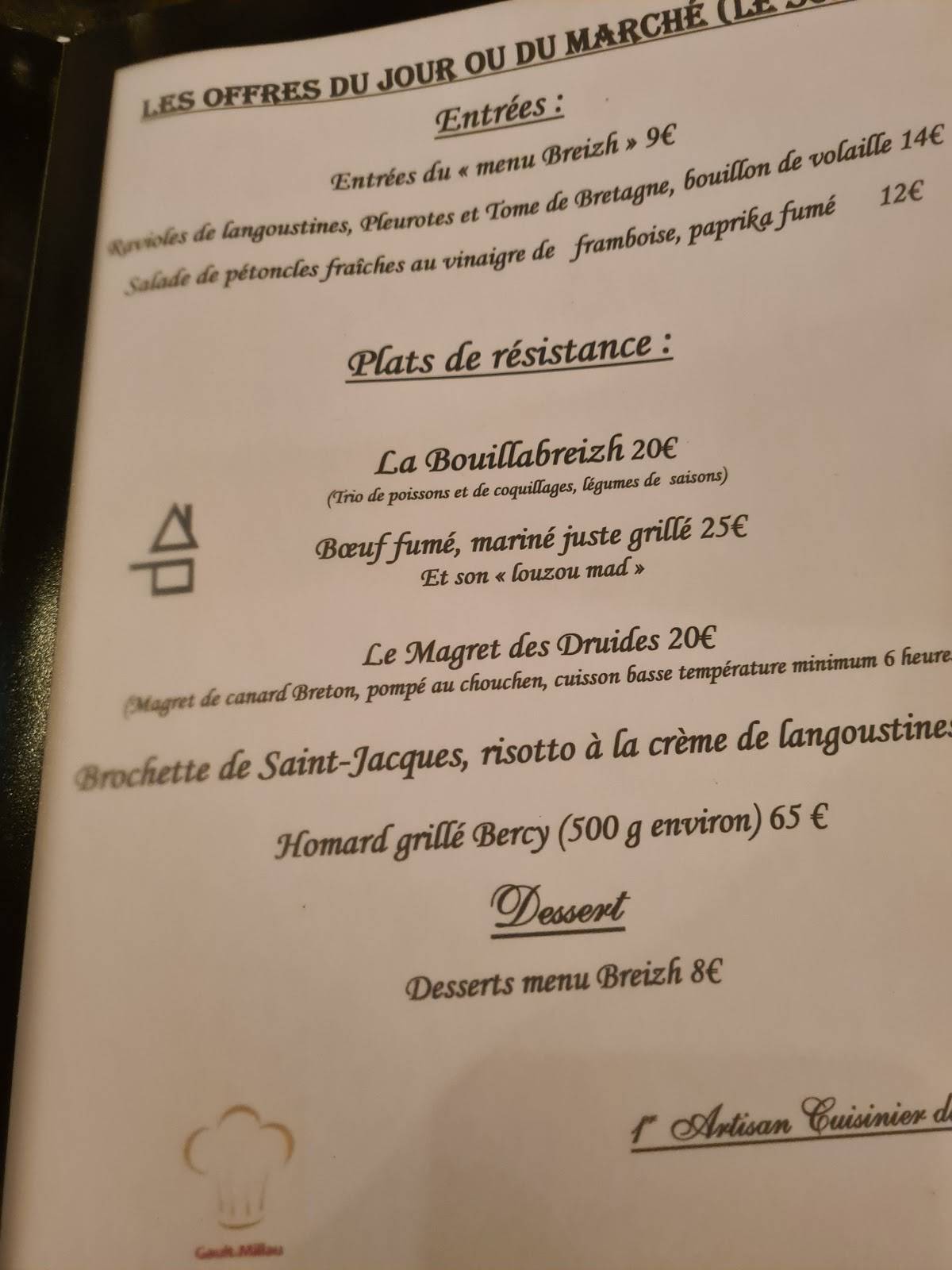 Menu au Le Coup de Fourchette restaurant, Brest, 21 Rue de Lyon