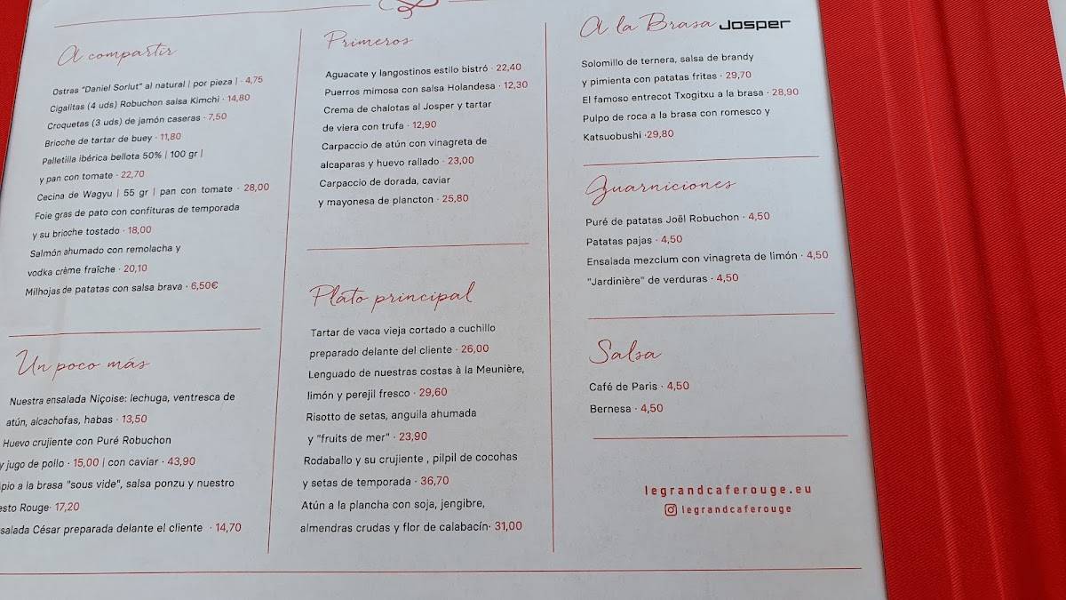Carta de Le Grand Café Rouge, Barcelona