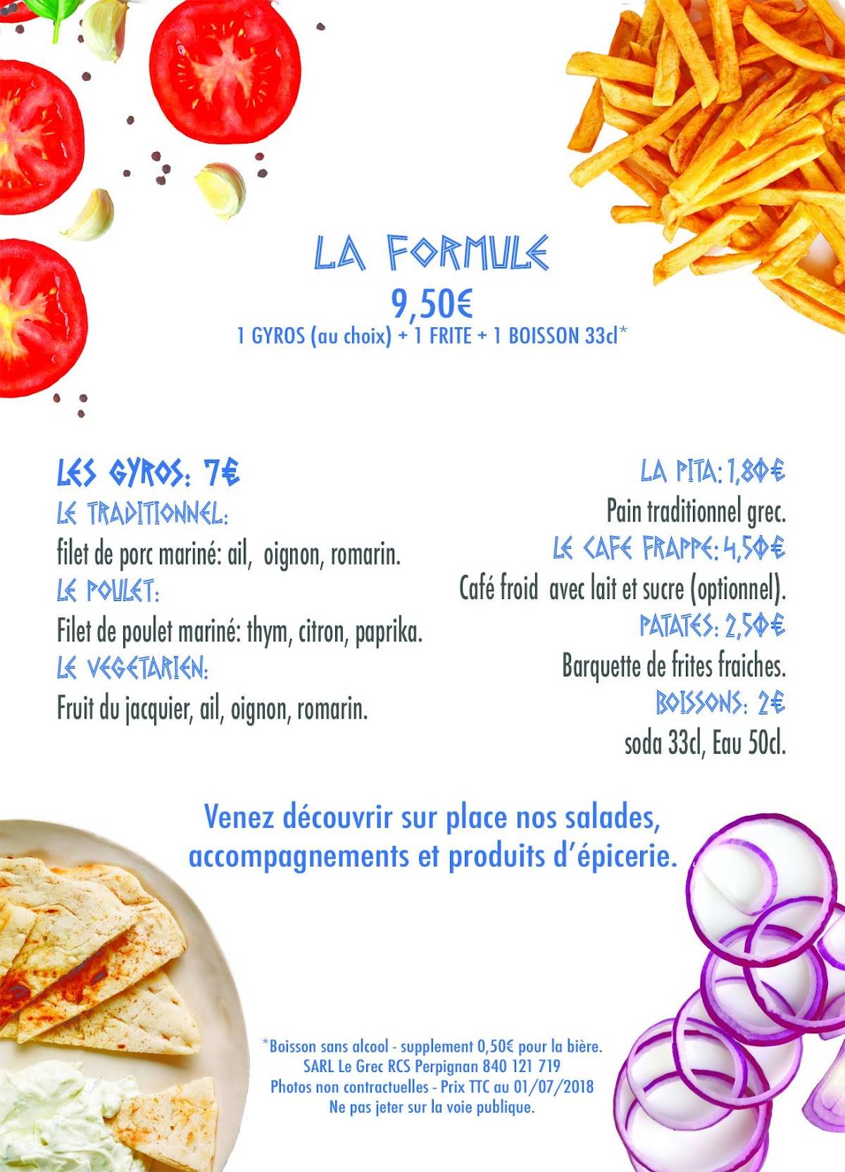 Menu au Le Grec restaurant, Argelès-sur-Mer