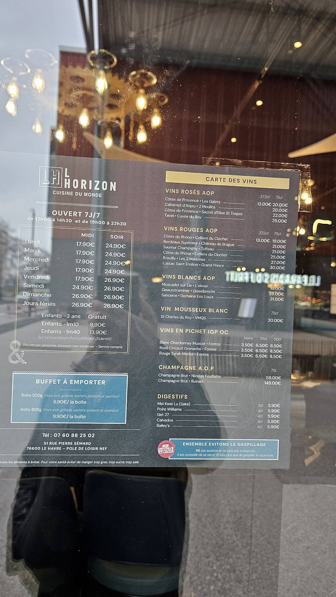 Menu au Restaurant l'Horizon, Le Havre