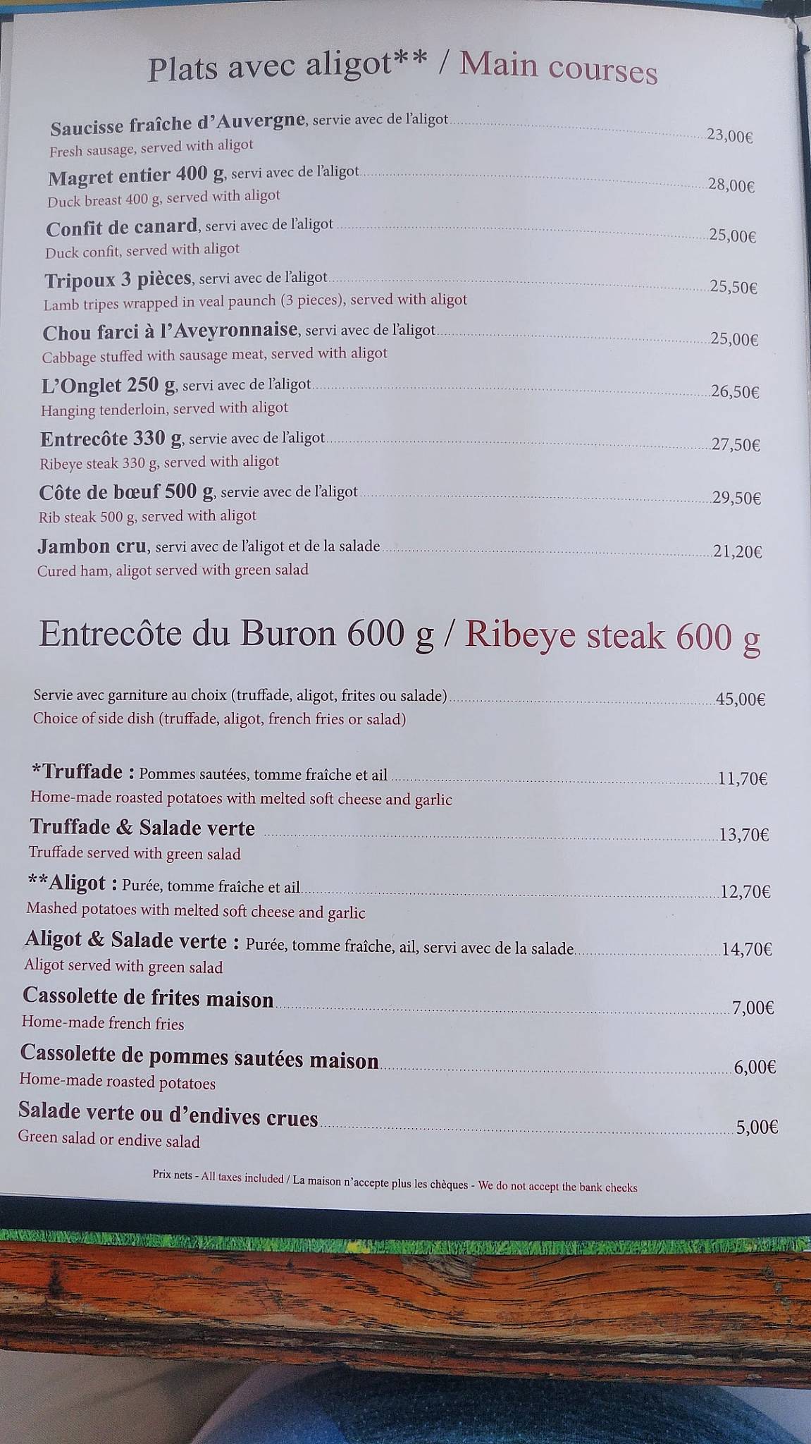 Menu au Restaurant Le Plomb du Cantal, Paris, 3 Rue de la Gaité